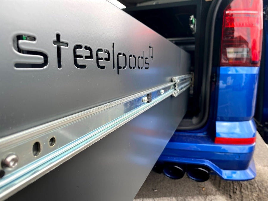 SteelPod - Two drawer sliding pod with campervan bed – SteelPods